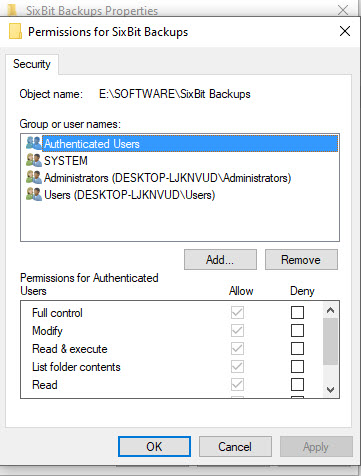 Setting Database Backup Permissions - Knowledgebase - SixBit Software